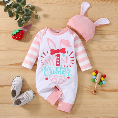 Easter Baby Long Sleeve Jumpsuit Newborn Girl Jumpsuit Hat