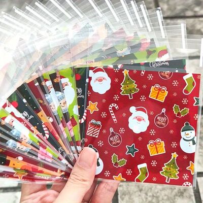 100pcs Christmas Gift Bags with Self-Adhesive, Festive Santa