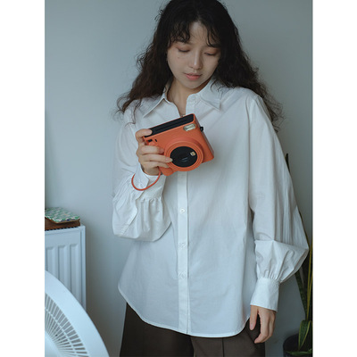 宽松长袖纯棉法式灯笼袖衬衫