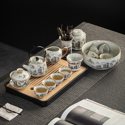 2025新款汝窑茶壶茶具套装家用陶瓷泡茶专用中式高端功夫盖碗茶杯