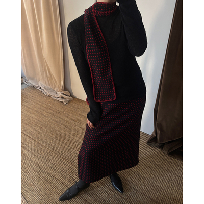 AULDCAT黑底红点提花羊毛半身裙