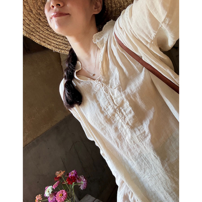 AULDCAT纯棉系带长款衬衫裙