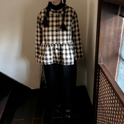 AULDCAT色织格纹套装罩衫半裙