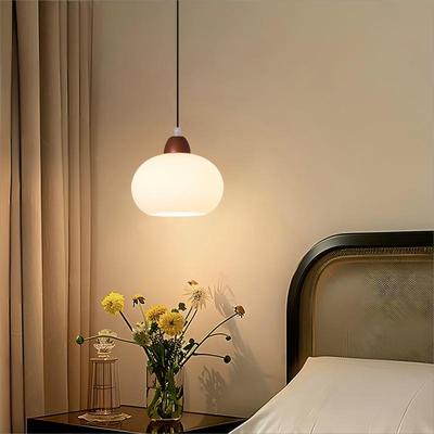 中古风法式卧室床头吊灯餐厅灯复古胡桃木色实木玻璃罩吧台民宿灯