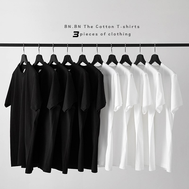 (三件装) 210g短袖男纯色T恤男日本简约白色T恤男女潮厚实打底衫_虎窝淘