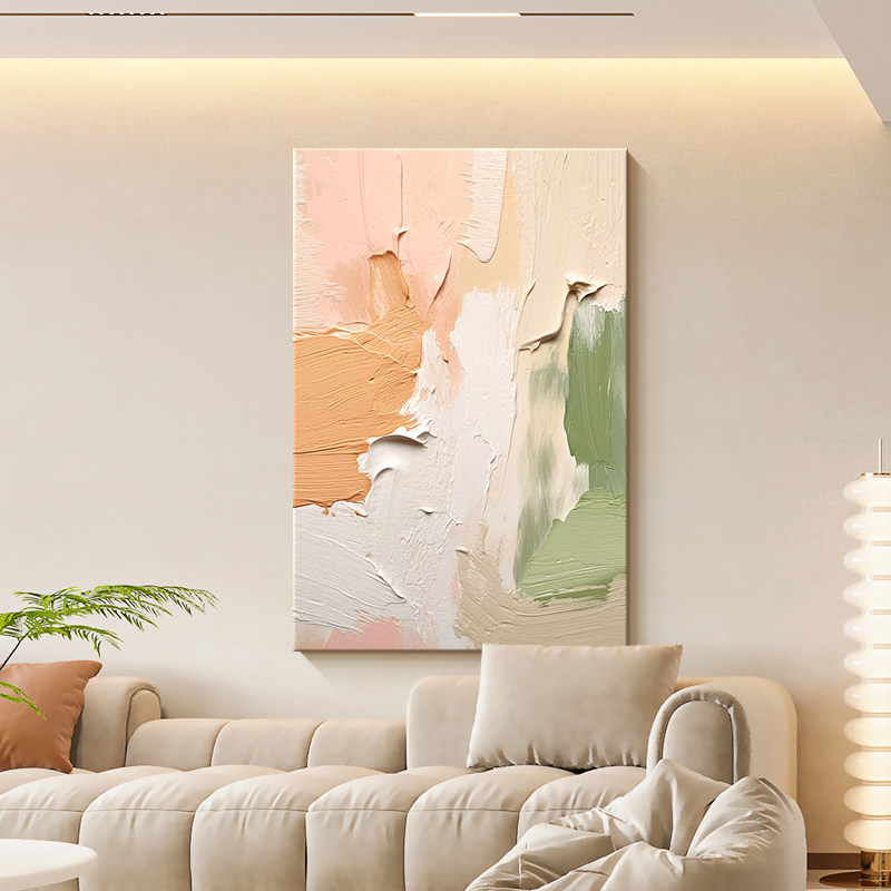 奶油风客厅装饰画抽象涂鸦砂岩玄关壁画沙发背景墙肌理感艺术挂画