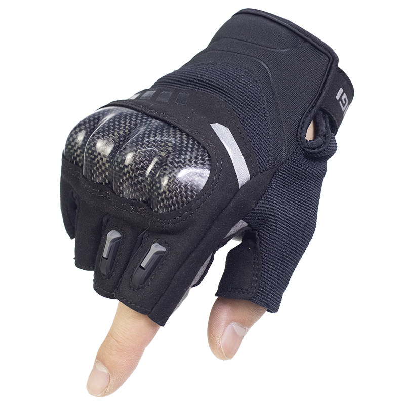 ruigi夏季摩托车骑行半指碳纤护壳手套透气防摔赛车机车骑士手套_虎窝淘