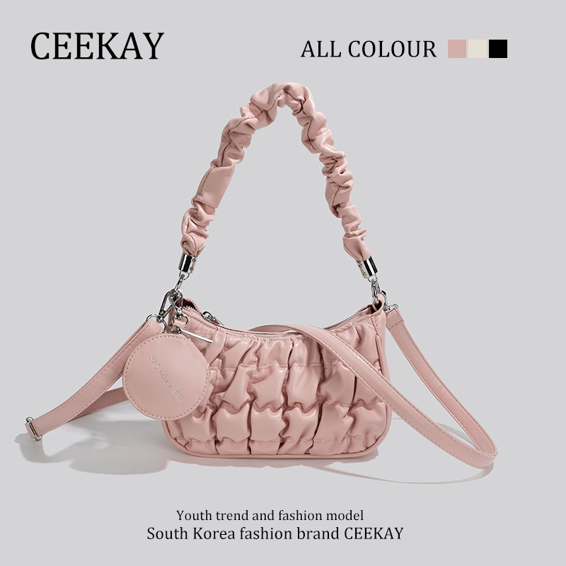 CEEKAY原创褶皱云朵包女生小众设计腋下包包女2023新款粉色斜挎包_虎窝淘