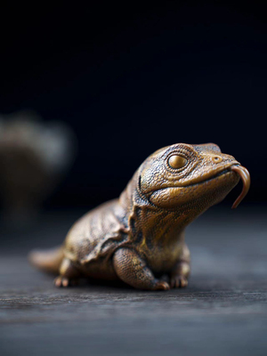 博物志蜥蜴系列第四弹青铜精工金头泽巨蜥铜雕茶宠摆件潮玩蜥蜴