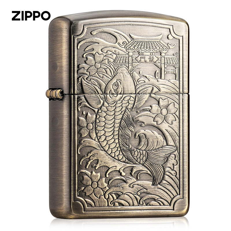 Zippo打火机官方正版原装芝宝火机防风 3D锦鲤鱼白男士送礼收藏_虎窝淘