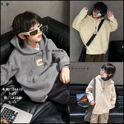 嗨大E小e连帽针织套头衫毛衣