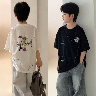 大E小e新款男童女童涂鸦潮酷短袖