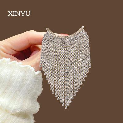 奢华闪亮满钻长款流苏夸张大胸针