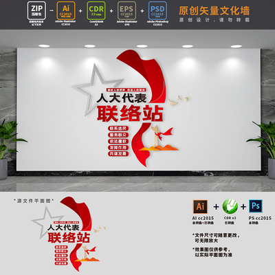 人大代表之家联络站党建文化墙党代表工作室背景墙AI+CDR设计稿