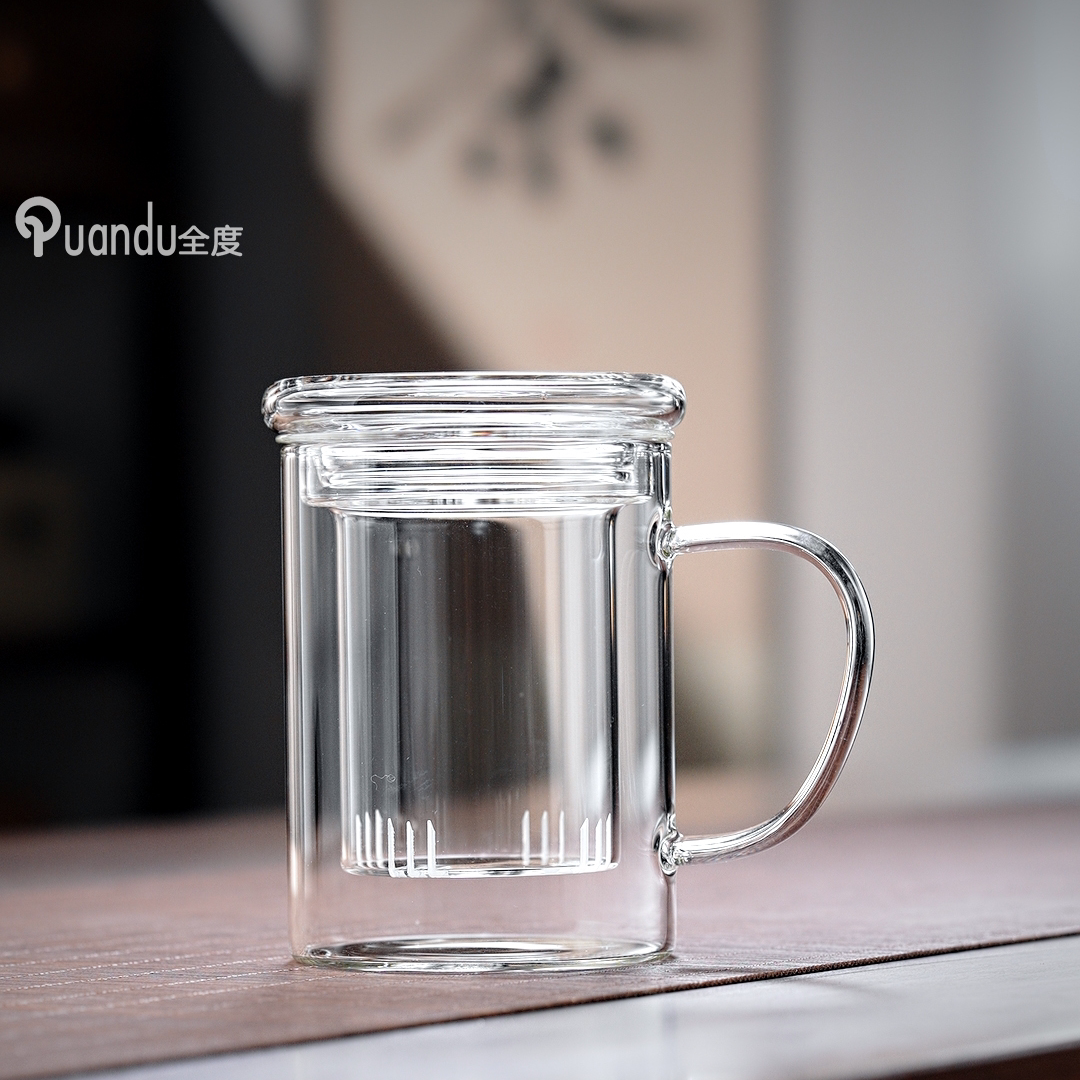 高硼硅耐热玻璃加厚茶杯办公室茶水分离3三件式泡茶杯家用水杯