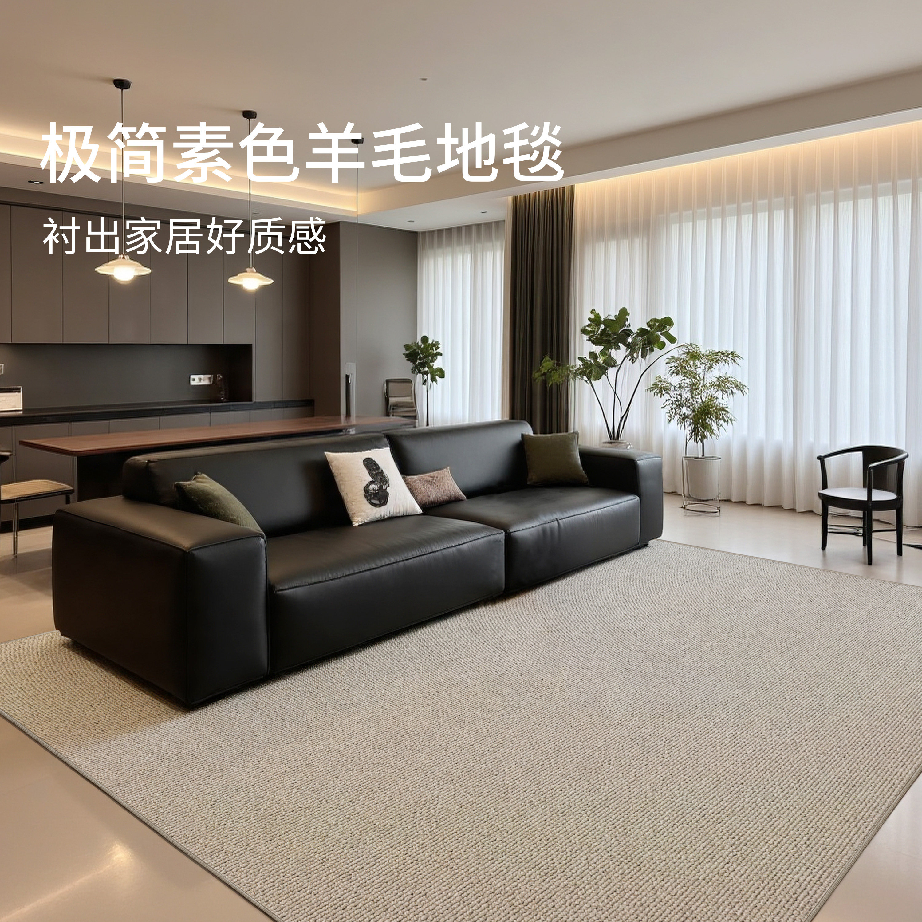2025新款客厅地毯羊毛床边地垫卧室可定制素色轻奢极简风沙发茶几