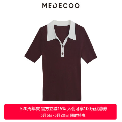 MEDECOO墨蒂珂STUDIO2026夏季新款女装撞色领口POLO领针织衫T恤