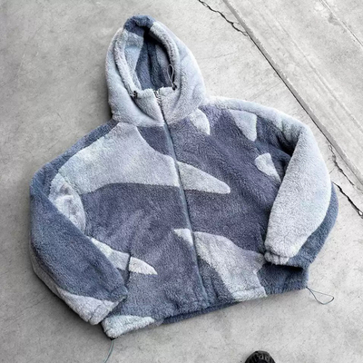 y2k hoodie~美式小众绒感连帽羊羔毛外套男女宽松拉链夹克保暖冬