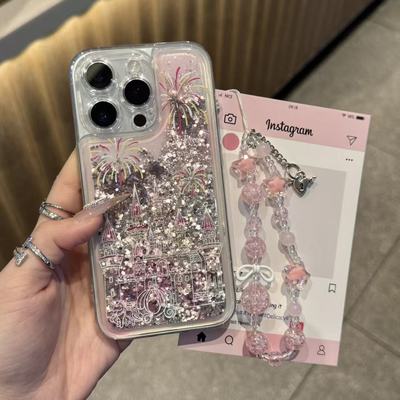 粉烟花城堡链条适用苹果17promax雪花流沙手机壳iPhone17AIR/16/15/14/13pro高级vivo华为P70小米15oppo女款
