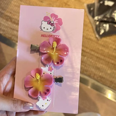 nah三丽鸥新款夏日鸡蛋花闪钻kitty猫发夹可爱花朵碎发侧边夹少女