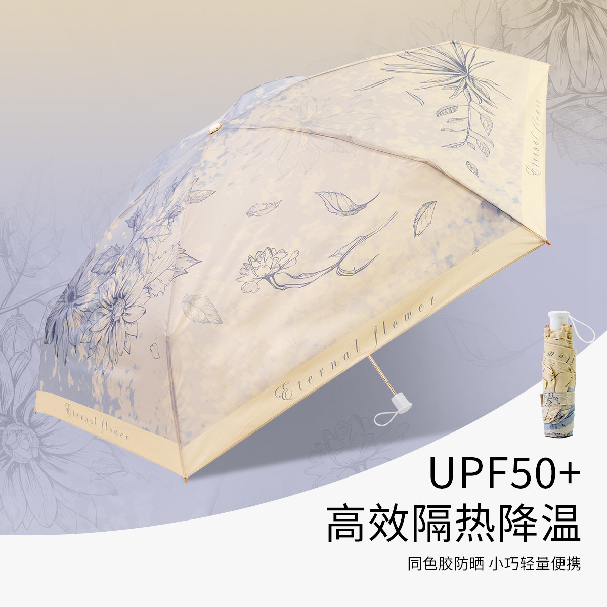 【16年老店】新中式格纹胶防晒隔热降温晴雨两用便携五折太阳伞