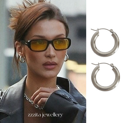 ZZZITA Bella贝拉同款～欧美复古光面粗圈圈耳环百搭简约圆圈耳环