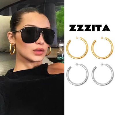 耳环欧美HOOP钛钢真空镀金