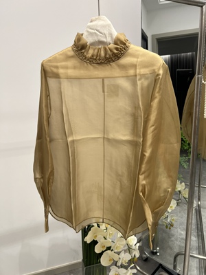 真丝欧根纱衬衫女简约百搭轻薄桑蚕丝宽松纯色打底YM24061