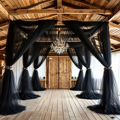2pcs 8meter Black Polyester Tulle Draping Fabric Wedding Arc