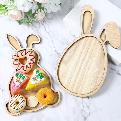 Easter Bunny Egg Wooden Tray Food Plate Fruit Serving Bread