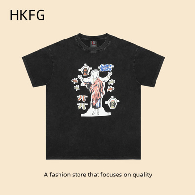 Saint Michel X DennimTears人物T恤余文乐同款复古水洗做旧短袖