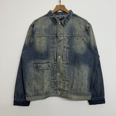 ENFANTS RICHES DEPRIMES皱褶细节水洗做旧牛仔夹克外套男女同款