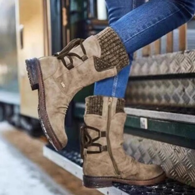 ladies winter pu leather flat boots for women long shoes2020