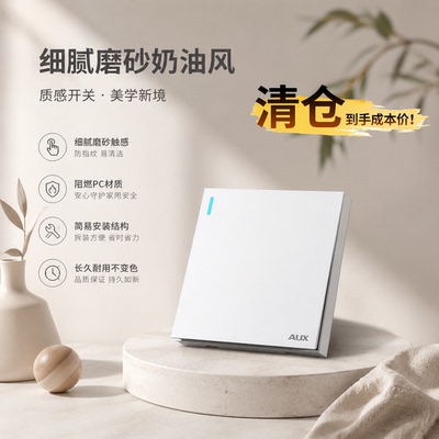 奶油白磨砂大板五孔暗装插座