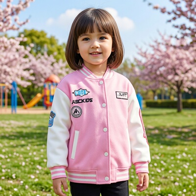 商场同款Abckids女童粉色徽章棒球服外套春装新款洋气休闲夹克