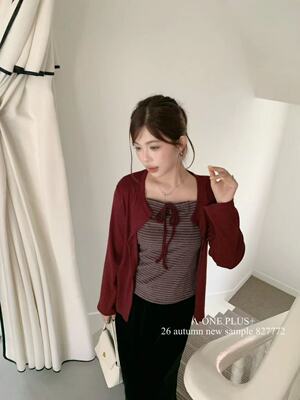 Aone家827772#开衫加吊带两件套 黑色 红色 藏蓝色  S M L