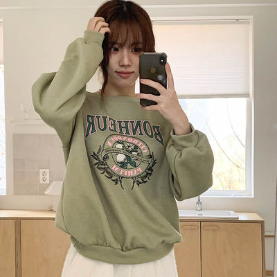 时尚起义花朵圆领加绒卫衣T恤