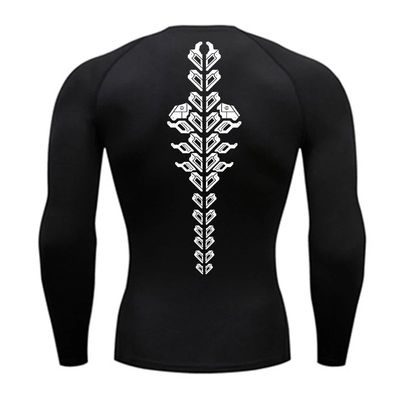 Spine Print Long Sleeve Compression Shirt for Men Athletic Q