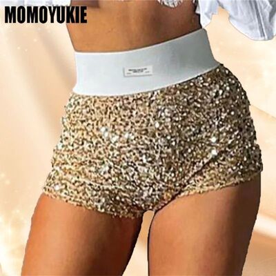 Summer Women Mini ShortsTrend Sequined High Waist Glitter Cl