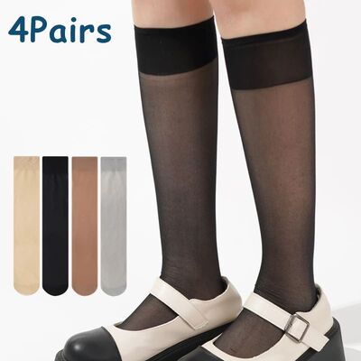 4 Pairs Spring Summer Long Crystal Silk Socks Women's Sexy B