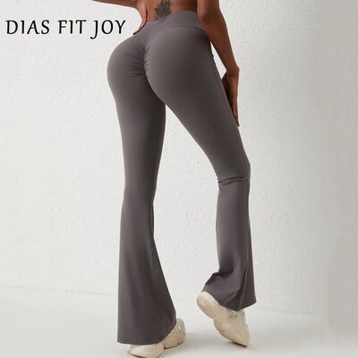 Peach flared pants for women's yoga high waisted and hip lif