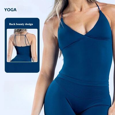 Women Seamless Cross Sports Vest Gym Yoga Tops with Padded