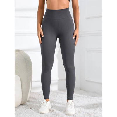 High Waisted Seamless Yoga Leggings, Ribbed Sportswear Tight
