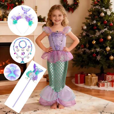 Kid Purple Mermaid Dress Princess Costume Perform Clothes Ba