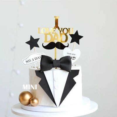 New Bow Tie Father's Day Birthday Cake Topper Golden Black A