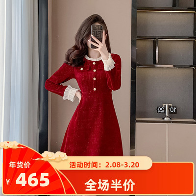 实拍2025年秋冬新款小香风亮丝短款显瘦连衣裙订婚礼服敬酒服