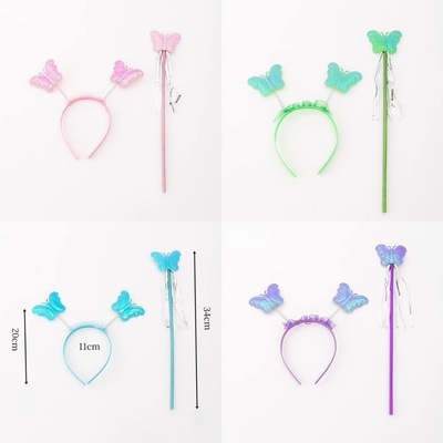 儿童蝴蝶翅膀头饰绿色小精灵仙女棒儿童演出花仙子天使六一演出服