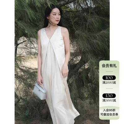 她也speakeasy【桑德波因特】25ss春夏 茧型绒感布拼接天丝长裙