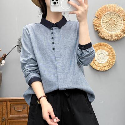 长袖全棉棉纱女士衬衫宽松休闲