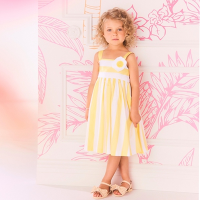 太阳花吊带条纹春夏联名黄白色